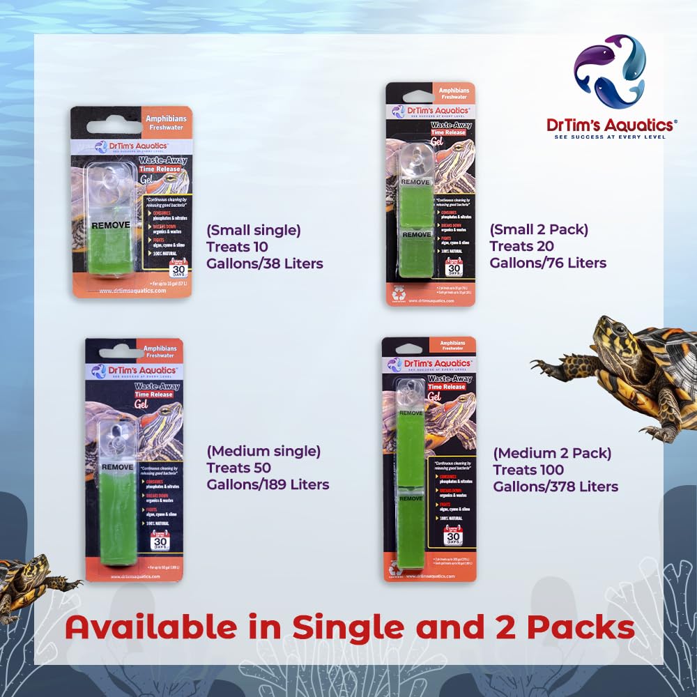 DrTim's Aquatics Freshwater Waste-Away Time Release Leave-in Gel – Natural Cleaner for Turtle Aquariums - Solution Dissolving & Cleaning Organic Sludge Waste Small 2 Pack Treats 20 gal