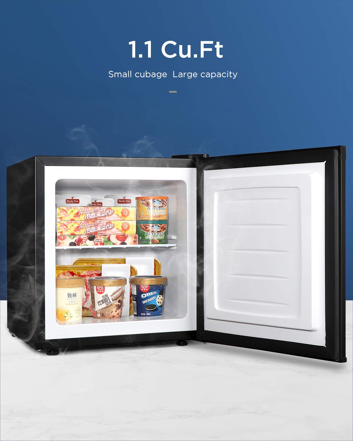 ADT 1.1 Cu.ft Upright Freezer with Compact Reversible Single Door,Removable Shelves Free Standing Mini Freezer with Adjustable Thermostat for Home/Kitchen/Office