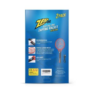 Zap It Bug Zapper Rechargeable Bug Zapper Racket, Electric Fly Swatter, Mosquito Zapper, 4,000 Volt, USB Charging Cable, 2 Pack (Medium, Red)