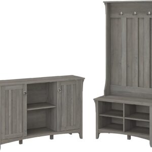 Bush Furniture Salinas Entryway Storage Set with Hall Tree, Shoe Bench and Accent Cabinet in Driftwood Gray