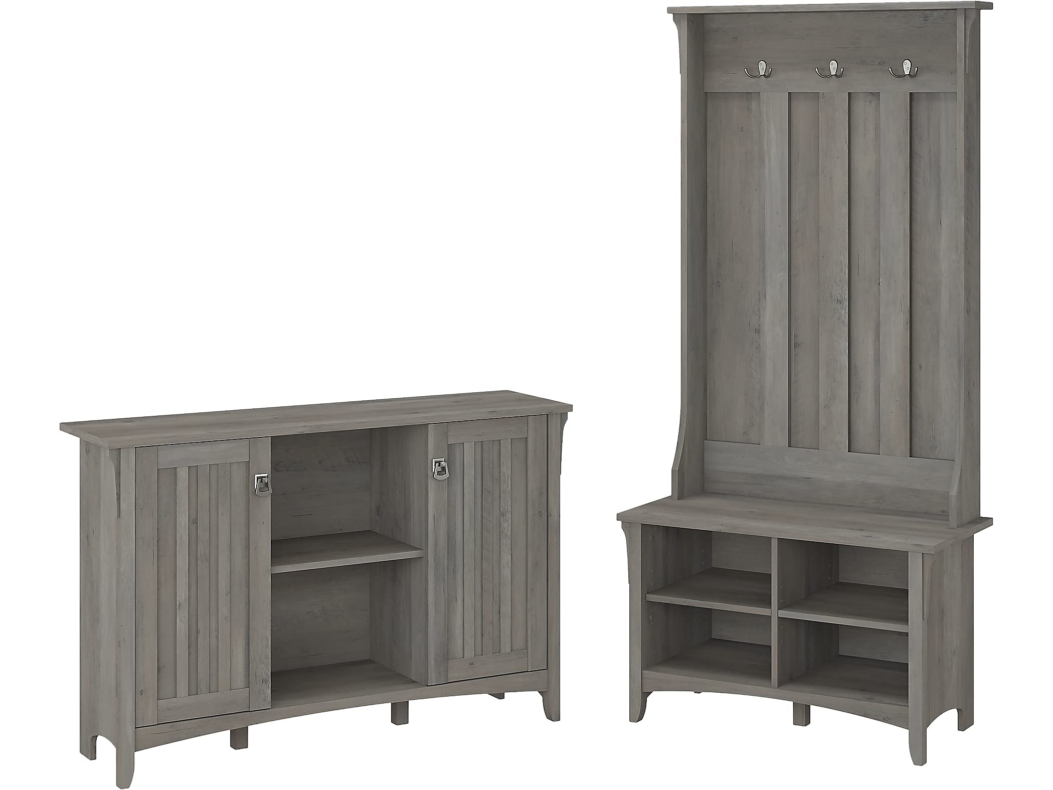 Bush Furniture Salinas Entryway Storage Set with Hall Tree, Shoe Bench and Accent Cabinet in Driftwood Gray