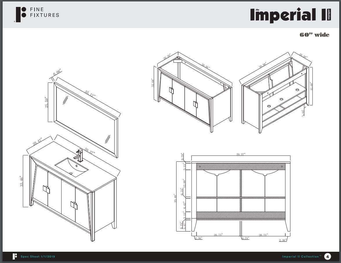 Fine Fixtures Imperial Collection 60" Double Bathroom Vanity Cabinet Set, White Ashtree