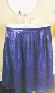 better home premium vinyl sink skirt bath vanity cover waterproof luxurious shell design (navy)