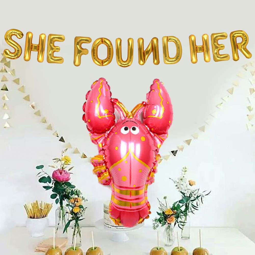 Geloar SHE Found HER Lobster Balloons Banner for Friends TV Show Theme Bridal Shower Bachelorette Bride to Be Wedding Engagement Final Fiesta Rachel Monica Hen Party Supplies Decorations (Gold)