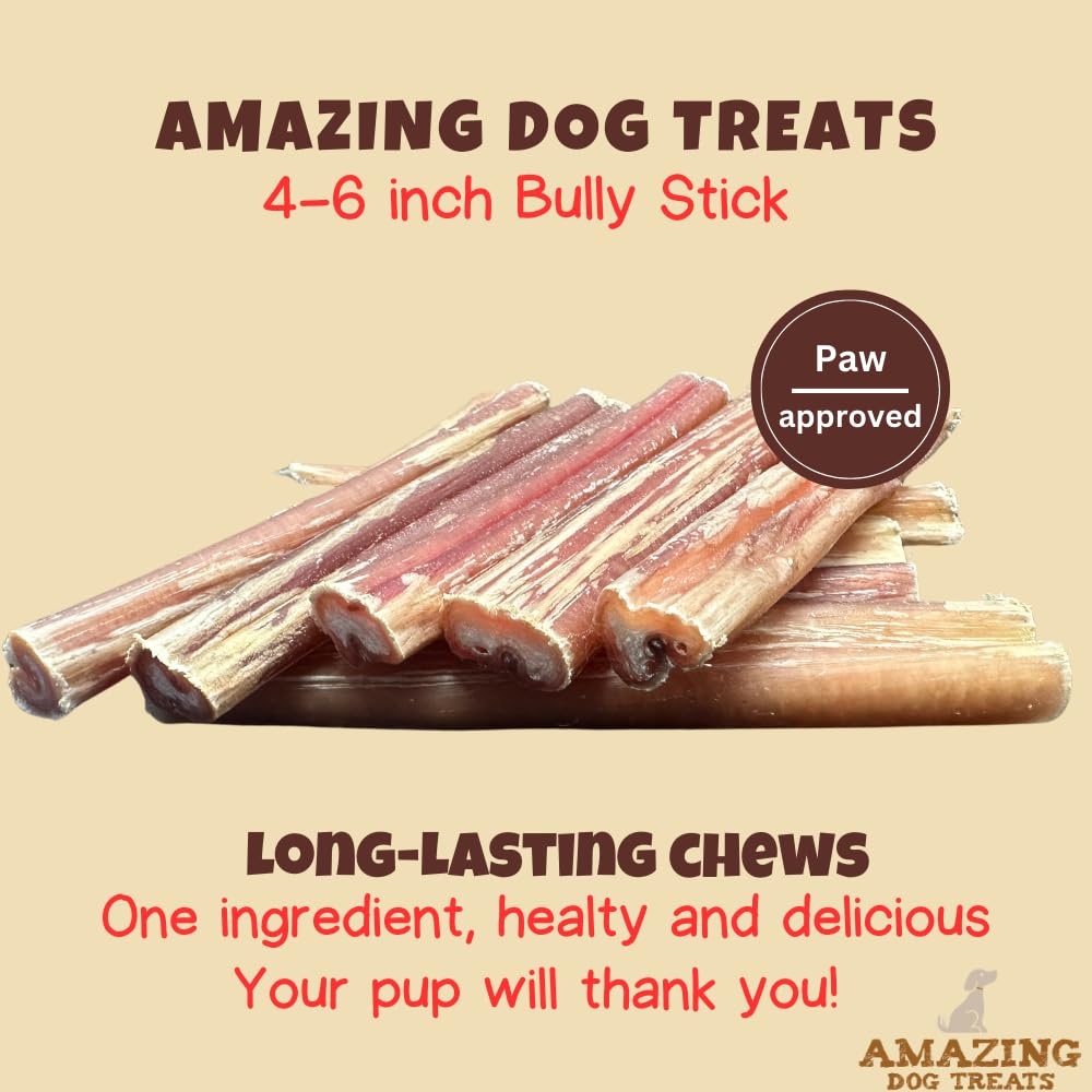 Amazing Dog Treats - 4-6 Inch Variety Bully Sticks (1 lb) - Premium Dog Chews - All Natural Rawhide Alternative - Long Lasting Dog Treats - No Hide Dog Chew - 100% Beef - Promotes Canine Dental Health