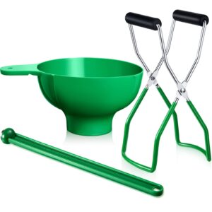 3 pieces canning essentials kit jar lifter wide mouth canning funnel magnetic lid wand for canning jars anti-scald kitchen tools home-made jam set (green)