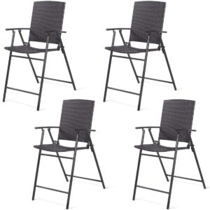 s afstar folding wicker chair set of 4, portable tall rattan chairs for patio balcony backyard, folding patio chair with armrests