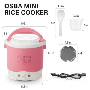 OSBA Small Rice Cooker,12v Portable Travel Rice Cooker For Car, Cooking Heating and Keeping Warm Function, Can be Used As a Electric Lunch Box (Pink)