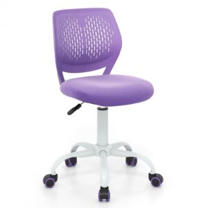 giantex kids desk chair, adjustable children study chair, swivel chair armless mesh task student chair, child desk chair with adjustable height & lumbar support computer chair (purple)