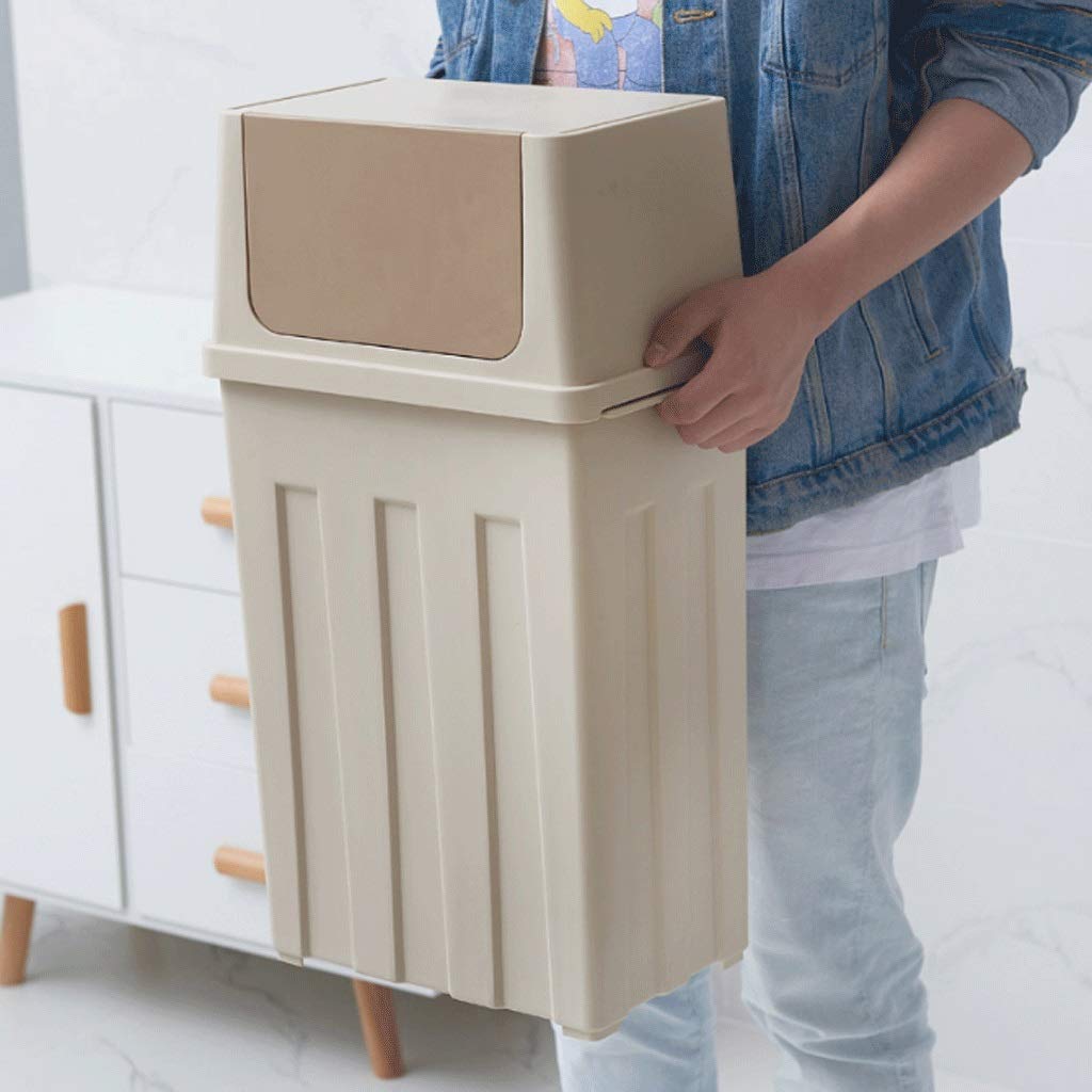 Rubbish Bin Covered Side Opening Trash Can for Home, Kitchen, and Bathroom Garbage, 11 Gallon，Pulley Trash can dustbin (Color : Light Brown, Size : Pulley)