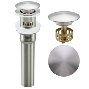 swhyger 1 1/4 brushed nickel sink drain, bathroom pop up drain with removable brass strainer basket,with overflow vessel lavatory vanity sink drain stopper, 83606-1bn.