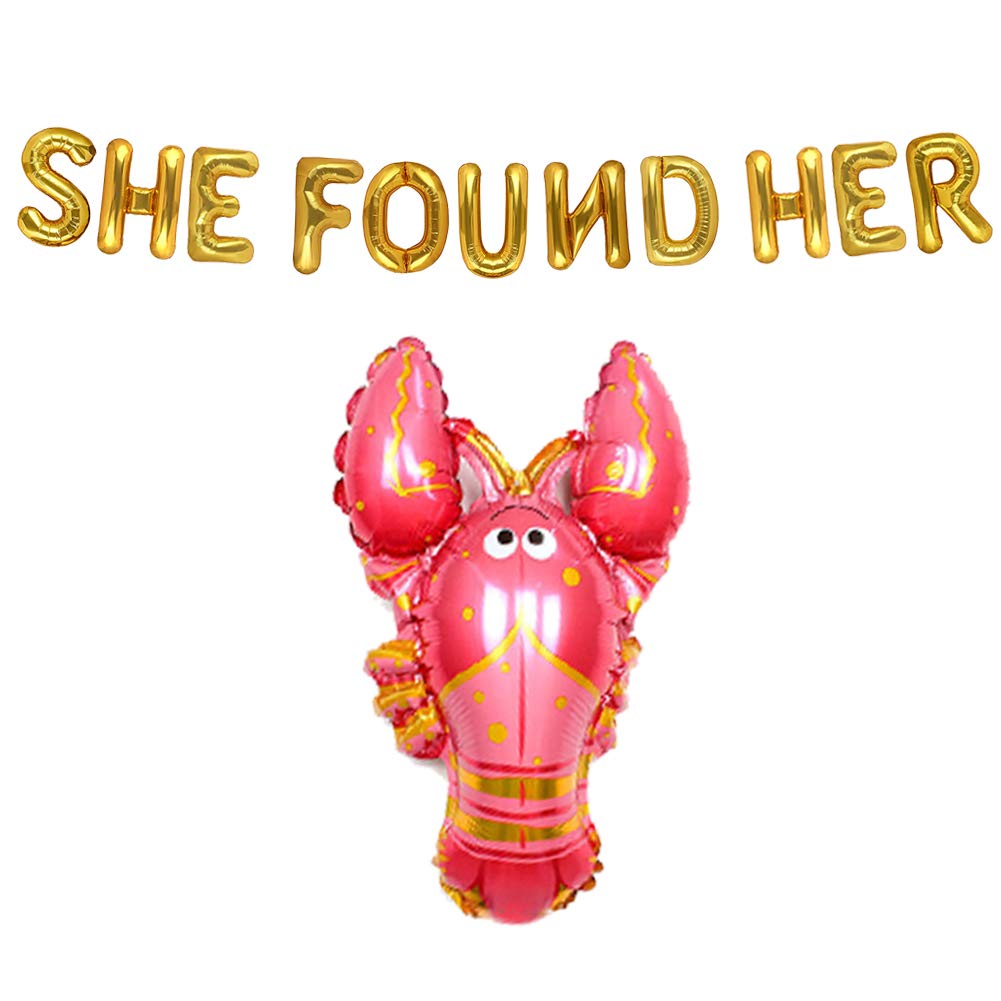 Geloar SHE Found HER Lobster Balloons Banner for Friends TV Show Theme Bridal Shower Bachelorette Bride to Be Wedding Engagement Final Fiesta Rachel Monica Hen Party Supplies Decorations (Gold)