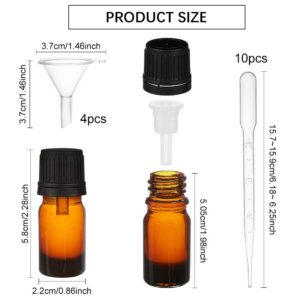 BENECREAT 24 Packs 5ml Brown Glass Essential Oil Bottles with Orifice Dropper Reducer, Plastic Droppers, Hoppers and Labels for Aromatherapy Fragrance Cosmetic Oils