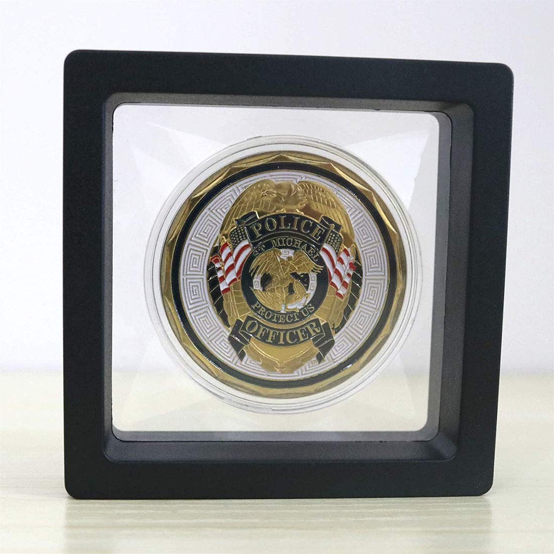 Set of 2 Challenge Coins Display Stand, 3D Floating Clear Case, Jewelry, Specimen, Military Medal Holder Frame