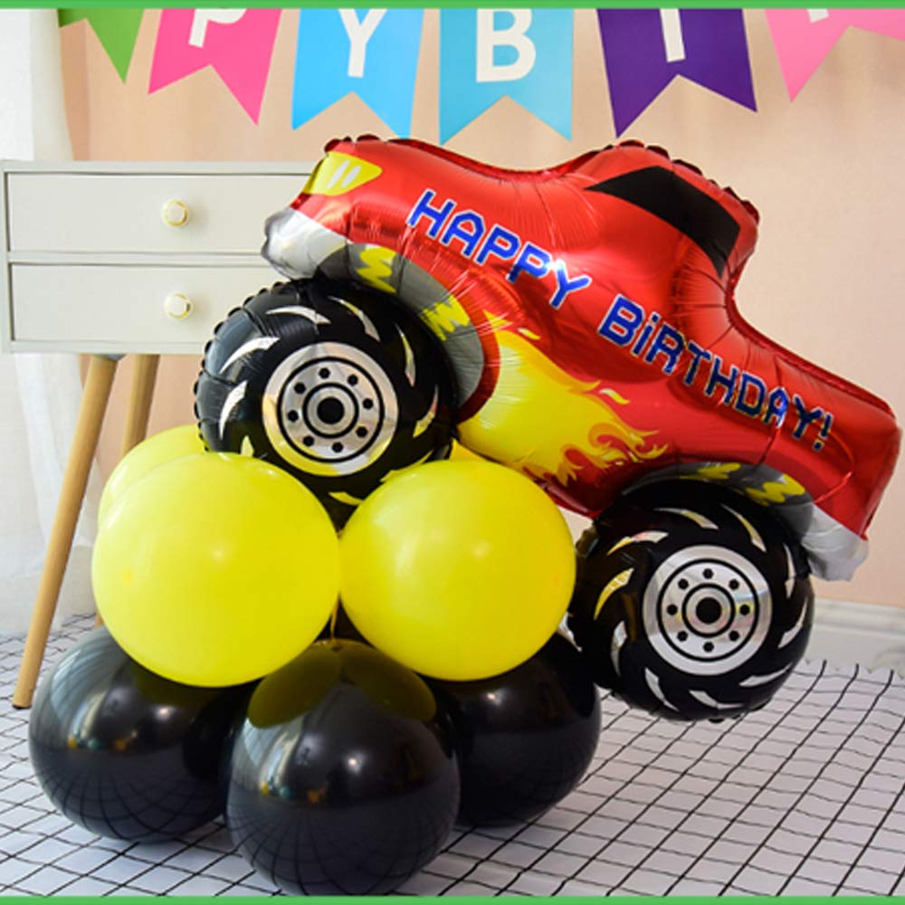 HORUIUS Monster Truck Balloons Jumbo Happy Birthday Truck Shaped Aluminum Foil Mylar Balloons for Monster Truck Themed Party Birthday Baby Shower Decoration Supplies 5PCS