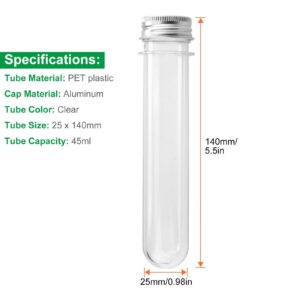 Acrux7 60 Pack Plastic Test Tubes, 45 ML Clear Test Tubes with Screw Caps, Plastic Test Tube Container for Bath Salts, Candy Storage, Scientific Party, Wedding Decorate, Plant Propagation