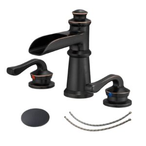 homevacious widespread bathroom faucet oil rubbed bronze waterfall 2-handle with pop up drain assembly farmhouse 3 holes 8-16 inch sink rustic mixer tap overflow commercial supply lead-free