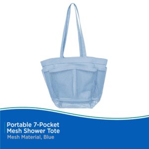 Kenney KN61579 Portable 7-Pocket Mesh Shower Tote/Shower Caddy for Toiletries and Personal Care Organization for College Dorms, Gym, Beach, or Travel, Blue