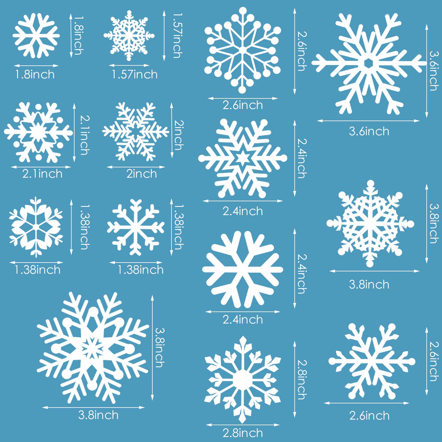 Tenare 305 Pieces Christmas Wall Decals Snowflakes Wall Stickers Christmas Silver and Winter Theme Snowflakes Decals Winter Wall Decals Removable Home Decoration for Christmas Party