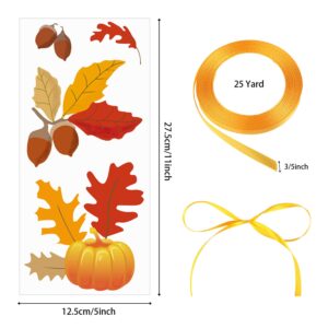 100 Pieces Fall Cellophane Bags Pumpkin Fall Leaves Treat Bags Halloween Pumpkin Bags Thanksgiving Cellophane Bags with 1 Piece Orange Ribbon for Chocolate Candy Snacks Cookies Little Toys