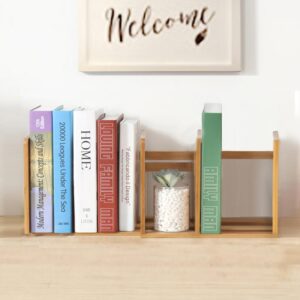 maydear bamboo desktop bookshelf, small expandable desktop organizer desk hutch dorm table top bookcase for office and home