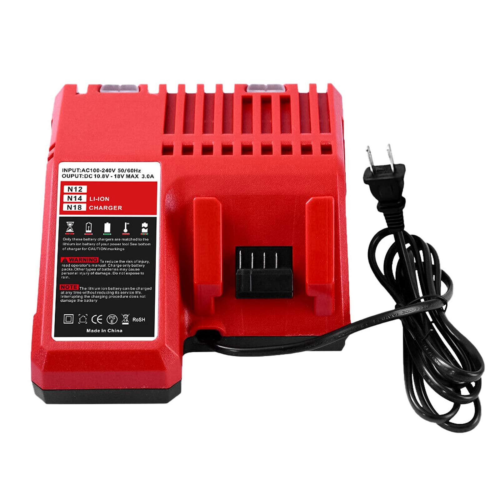 Replacement for 12V-18V Multi-Voltage Battery Charger Compatible with Milwaukee 12V-18V Lithium Battery 48-11-2412 48-11-2401 48-11-2440 48-11-1862 48-11-1850 48-11-1852 Power Tools Battery Charger