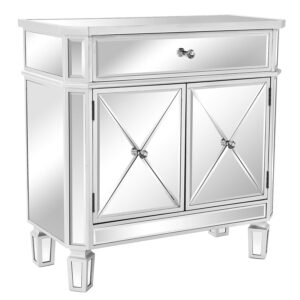 vingli mirrored cabinet, mirrored nightstand, mirrored dresser accent chest, large mirror nightstand with 1 drawer and two doors, 27.5”w x 13.4”d x 27.5”h, mirror