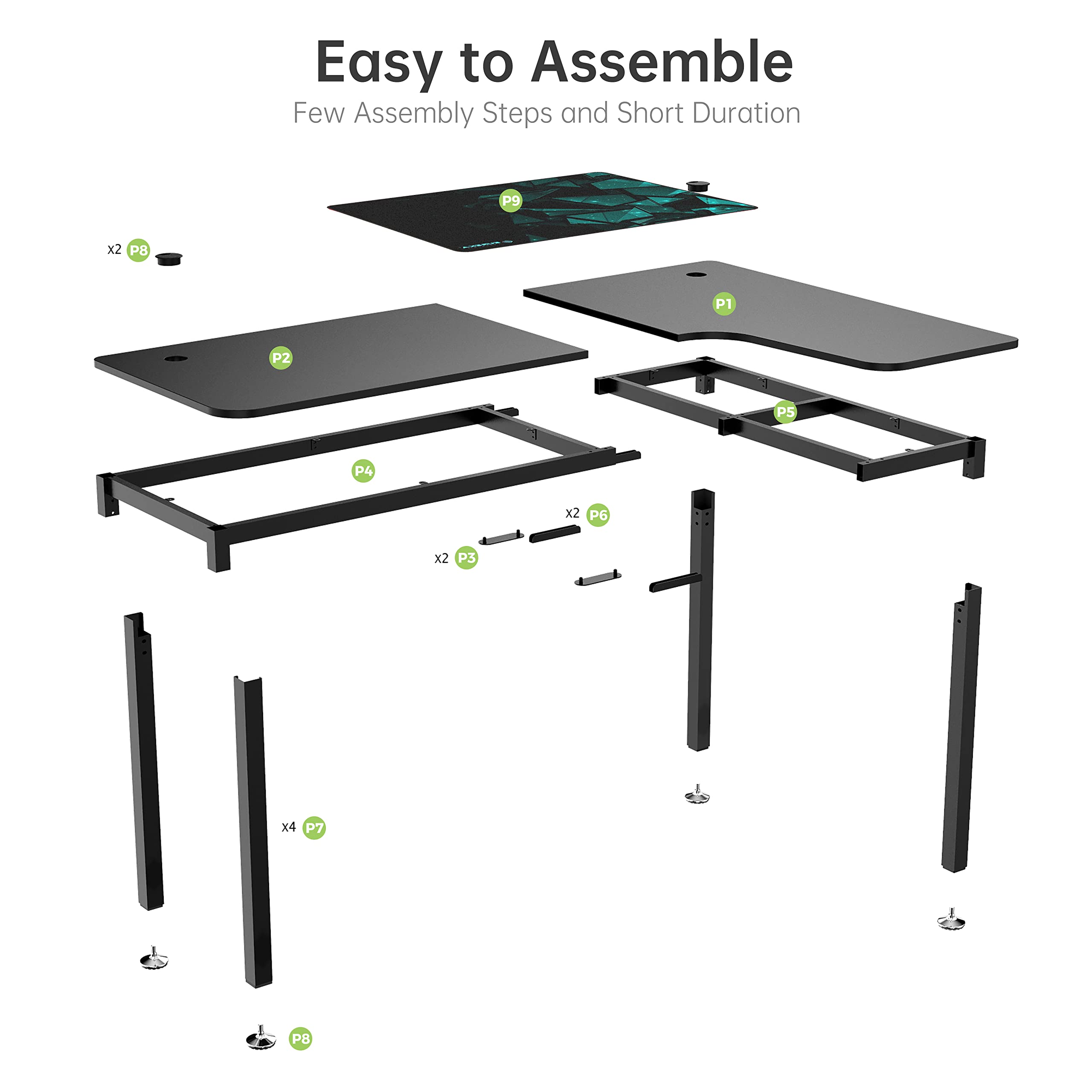 EUREKA ERGONOMIC 60 Inch Black Corner L Shaped Computer Desk, Home Office Gaming Study Work Writing Table Long Large Sturdy Workstation Simple Modern with Metal Legs, Right Side