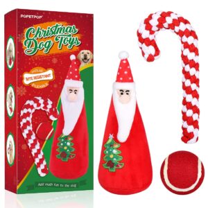 popetpop christmas dog toys 3 pcs, dog teeth cleaning rope toy, durable dog chew ball and santa squeaky plush dog toy for small dogs and puppy - xmas dog toy