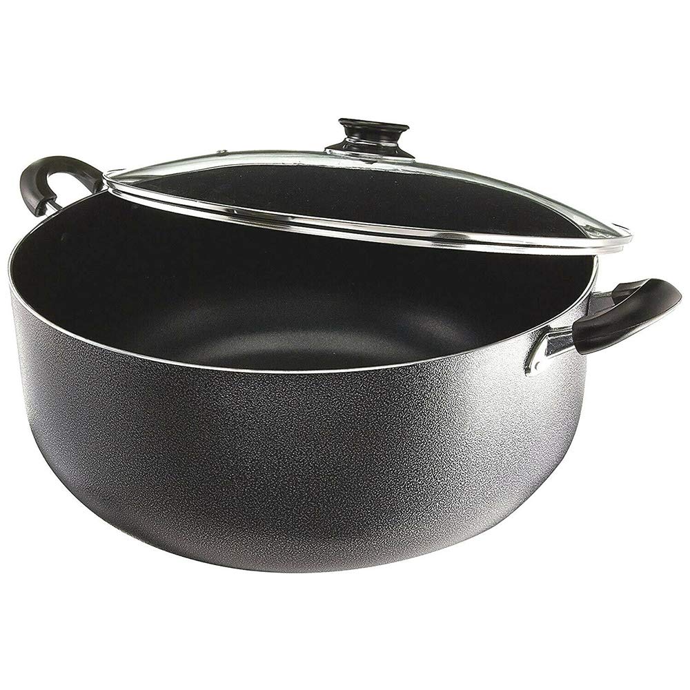 Thaweesuk Shop New Black 24 Quart Non Stick Aluminum Sauce Pot With Vented Glass Lid Ware Pots Cookware Stainless Steel Handle Tempered Glass 16''L x 16'W' x 7''H