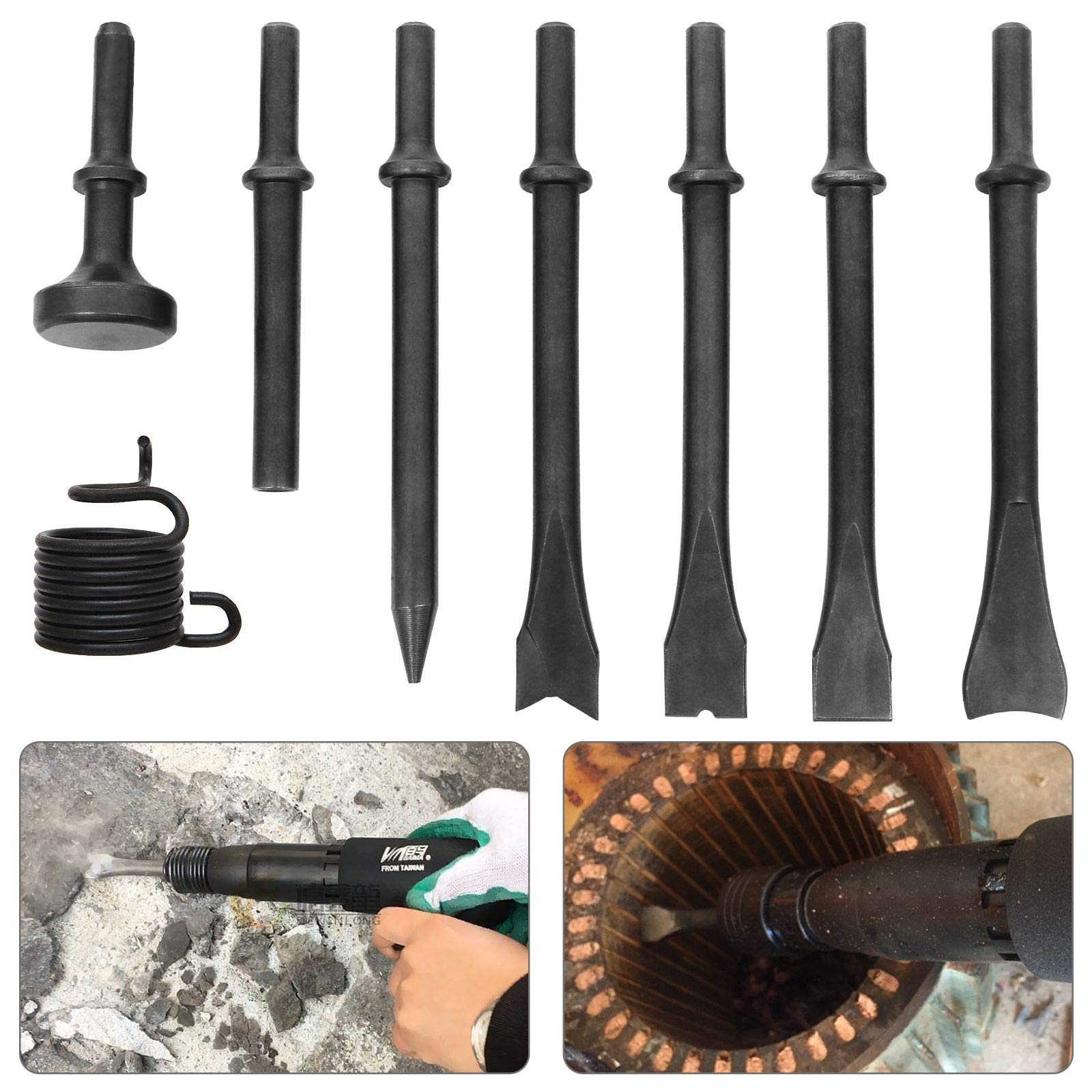 8 PCS Air Hammer Attachments Air Chisel Bits Air Hammer Bits for 150/190/250 Air Hammer Chipping Bits Set for Masonry Concrete Demolition