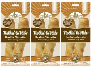 fieldcrest farms nothing to hide natural rawhide alternative 5'' rolls for dogs - 3 pack (6 chews) premium grade easily digestible chews (peanut butter)