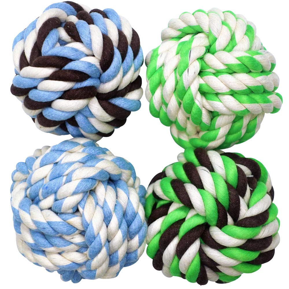 Otterly Pets Dog Toys for Medium Breed Dogs Rope Dog Ball Aggressive Chewers Cotton Balls Outdoor and Indoor Play (4-Pack)