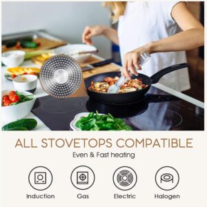 KOCH SYSTEME CS 9.5"+12" Black Nonstick Frying Pan with Lids, Aluminum, Non-stick Coating, Bakelite Handle, Suitable for All Stovetops