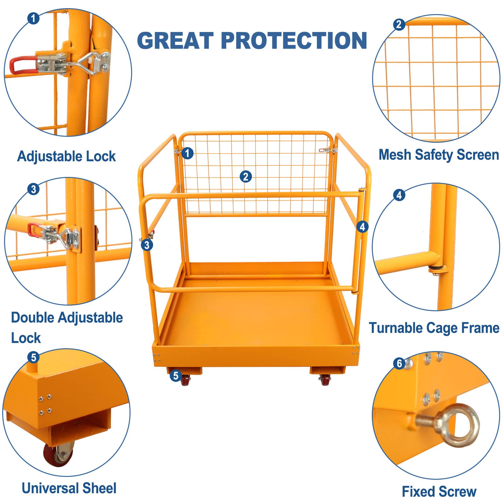 Sidasu Forklift Safety Cage 36x36 Inches Forklift Work Platform 1200LBS Capacity with 4 Wheels Aerial Platform Collapsible Lift Basket Aerial Rails for Lifting Loader