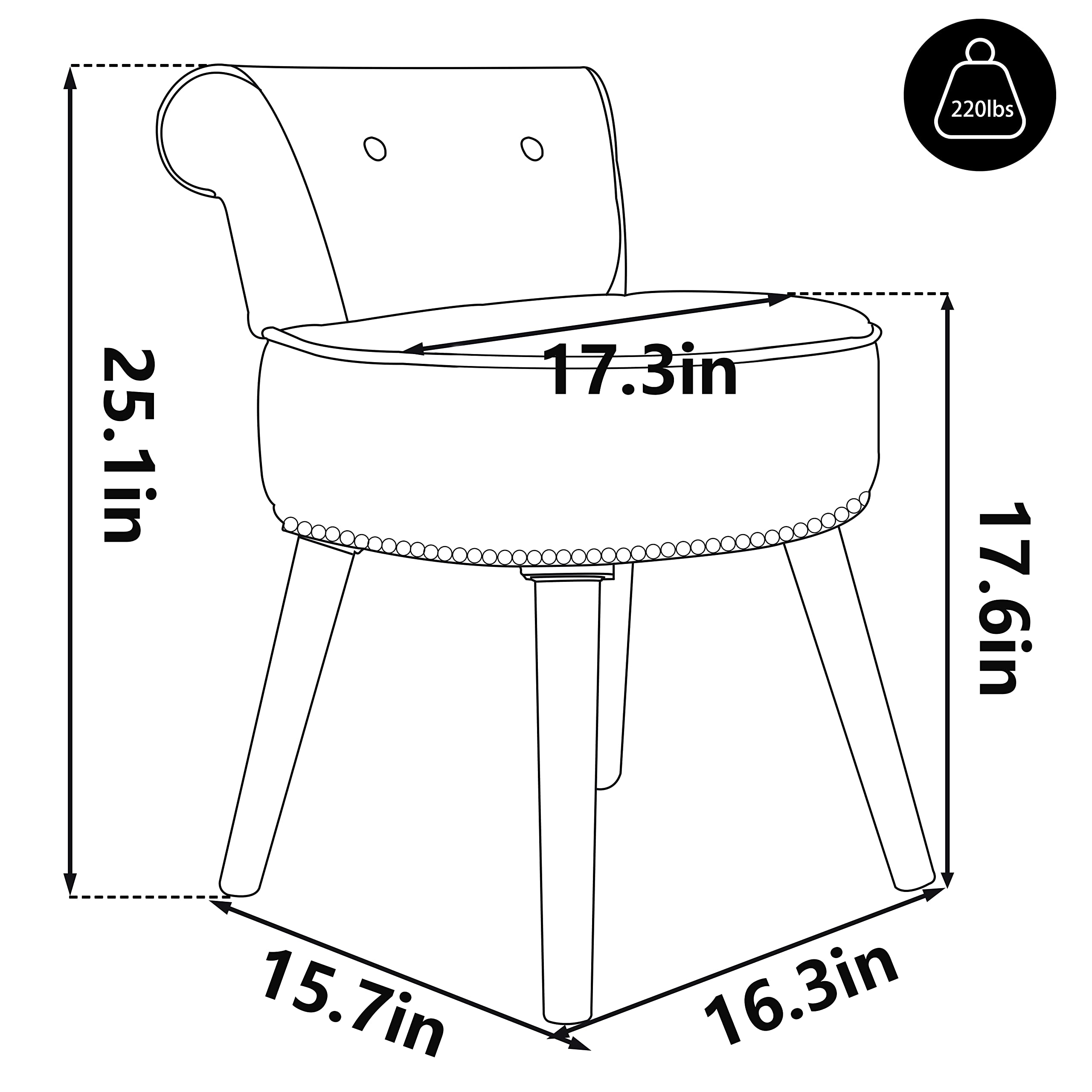 MUPATER Makeup Vanity Stool Chair with Low Back, Round Leather Padded Chair with Wood Legs, White