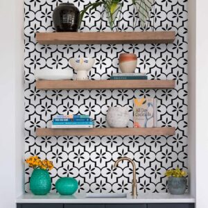 GloryTik Black Contact Paper Trellis Wallpaper White and Black Geometry Pattern Peel and Stick Wallpaper Self-Adhesive Removable Wallpaper White Modern for Cabinet Drawer Lining Wall Decor 17.7"X118"