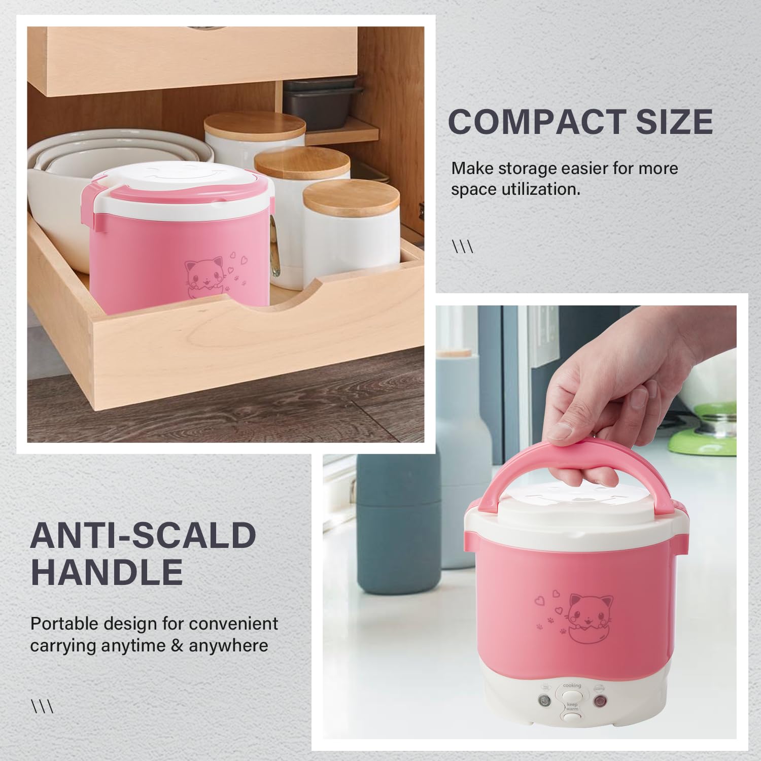 OSBA Small Rice Cooker,12v Portable Travel Rice Cooker For Car, Cooking Heating and Keeping Warm Function, Can be Used As a Electric Lunch Box (Pink)