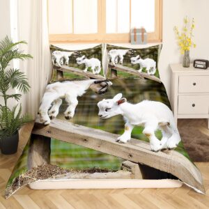 erosebridal kid duvet cover queen size goat comforter cover sheep quilt cover for child boys girls teens farmhouse animal bedding set for kids room dorm decorative, stylish duvet cover, green