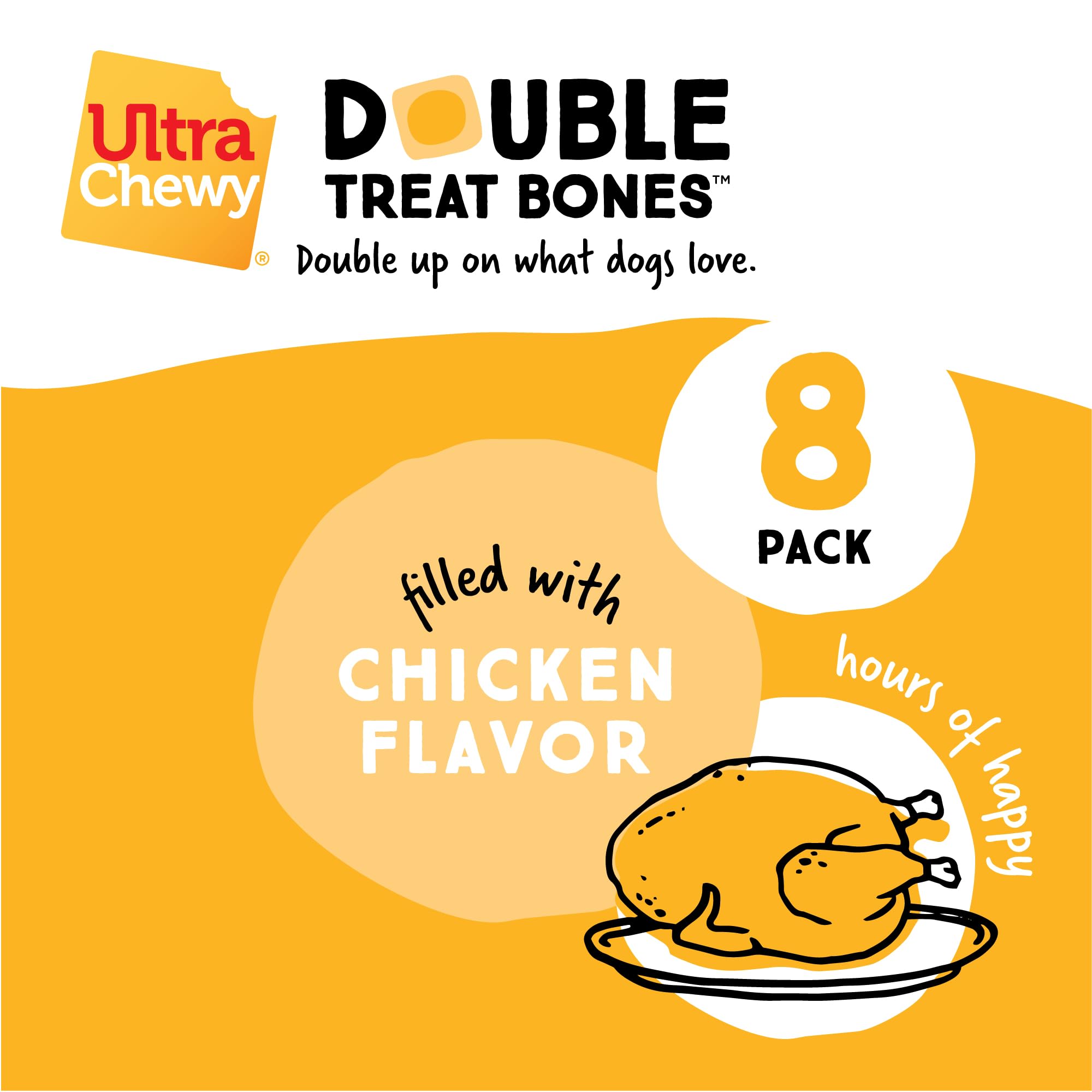 Ultra Chewy Chicken Double Treat Bones: Long-Lasting Dog Treats Made in USA for Large and Small Breeds, Highly Digestible, Ideal for Aggressive Chewers (24 Count)