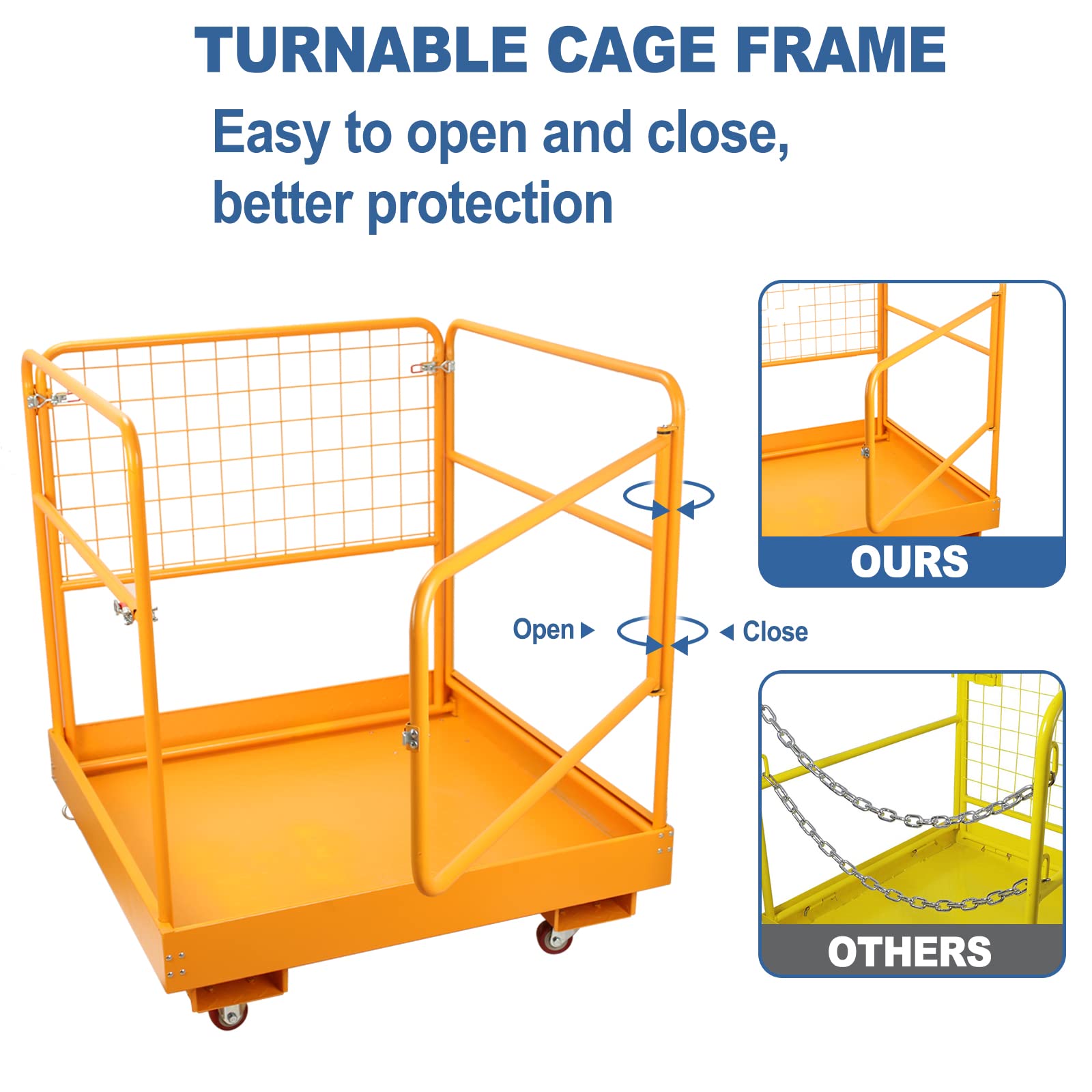 Sidasu Forklift Safety Cage 36x36 Inches Forklift Work Platform 1200LBS Capacity with 4 Wheels Aerial Platform Collapsible Lift Basket Aerial Rails for Lifting Loader