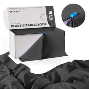 Exquisite 54 Inch X 300 Feet Black Plastic Table Cover Roll in A Cut - to - Size Box with Convenient Slide Cutter. Cuts Up to 36 Rectangle 8 Feet Plastic Disposable Tablecloths