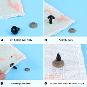 UPINS 900 Pieces 6-16MM Black Plastic Safety Eyes with Washers for Crochet Animal Crafts Doll Making Supplier Bulk (6 Sizes)