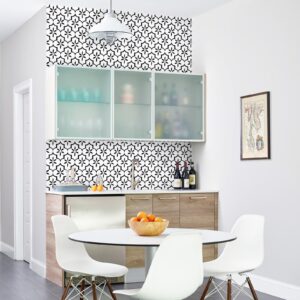 GloryTik Black Contact Paper Trellis Wallpaper White and Black Geometry Pattern Peel and Stick Wallpaper Self-Adhesive Removable Wallpaper White Modern for Cabinet Drawer Lining Wall Decor 17.7"X118"