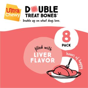 Ultra Chewy Liver Double Treat Bones: Long-Lasting Dog Treats Made in USA for Large and Small Breeds, Highly Digestible, Ideal for Aggressive Chewers (12 Count)