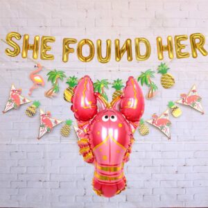 Geloar SHE Found HER Lobster Balloons Banner for Friends TV Show Theme Bridal Shower Bachelorette Bride to Be Wedding Engagement Final Fiesta Rachel Monica Hen Party Supplies Decorations (Gold)