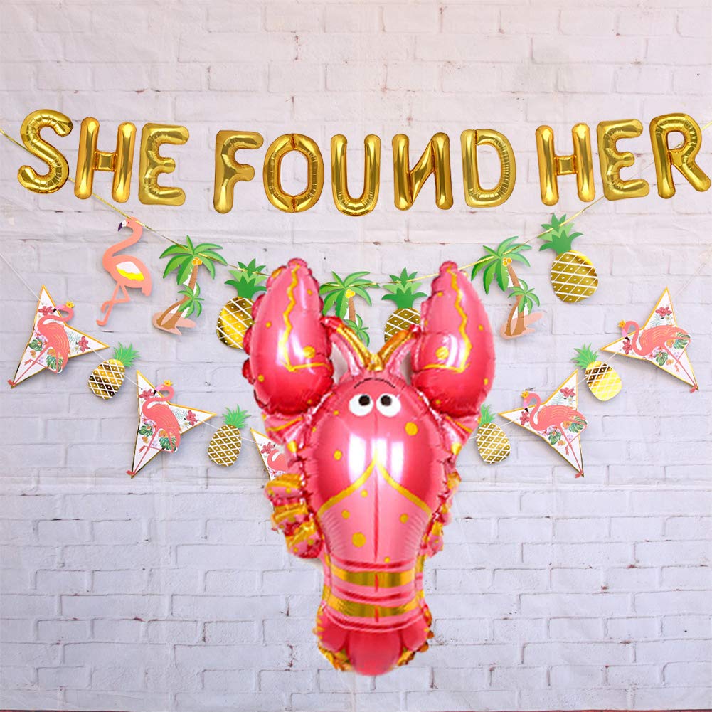 Geloar SHE Found HER Lobster Balloons Banner for Friends TV Show Theme Bridal Shower Bachelorette Bride to Be Wedding Engagement Final Fiesta Rachel Monica Hen Party Supplies Decorations (Gold)