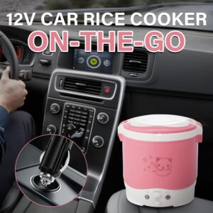 OSBA Small Rice Cooker,12v Portable Travel Rice Cooker For Car, Cooking Heating and Keeping Warm Function, Can be Used As a Electric Lunch Box (Pink)