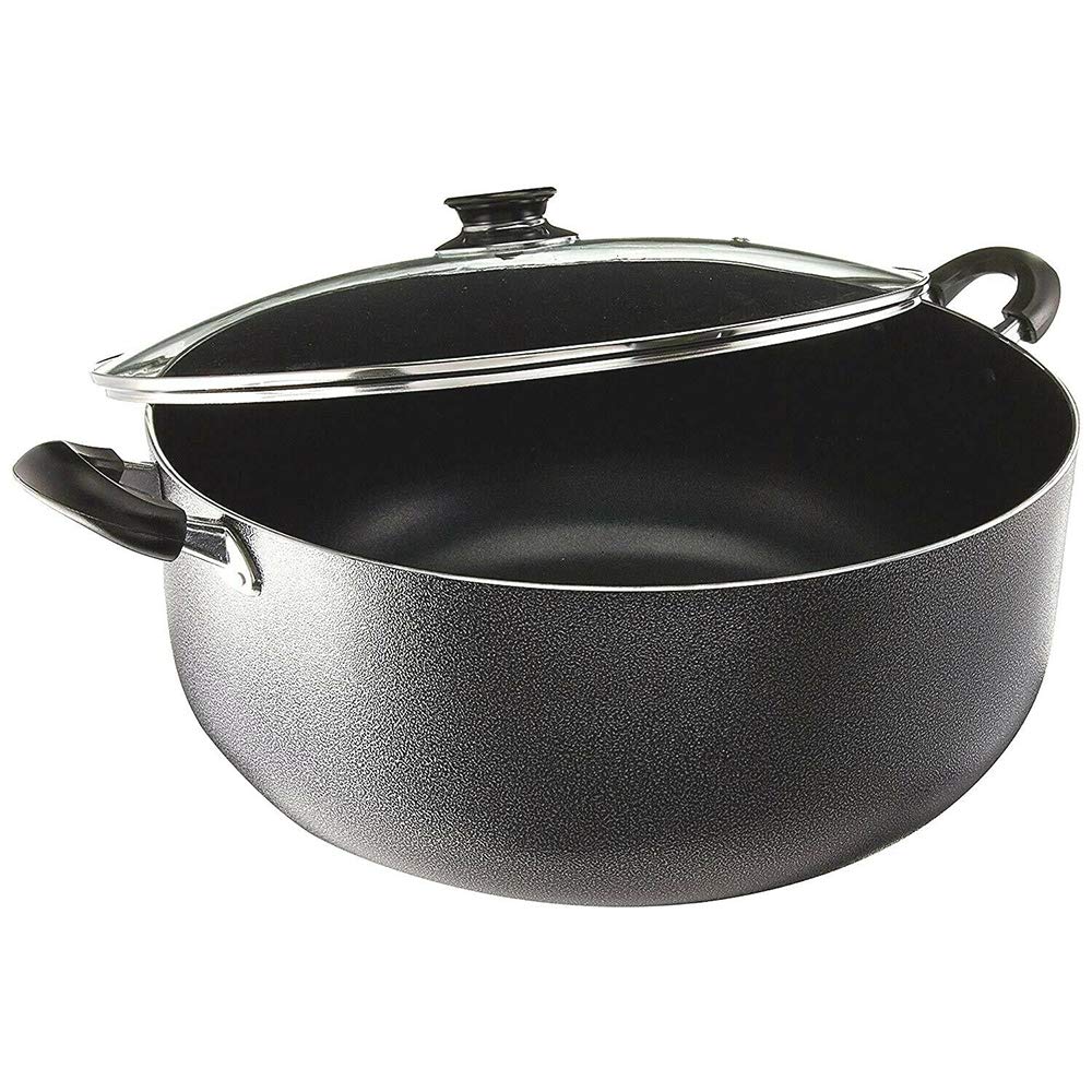 Thaweesuk Shop New Black 24 Quart Non Stick Aluminum Sauce Pot With Vented Glass Lid Ware Pots Cookware Stainless Steel Handle Tempered Glass 16''L x 16'W' x 7''H