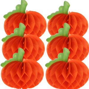 giftexpress 6 packs 7" honeycomb paper tissue pumpkins, halloween pumpkin hanging honeycomb, thanksgiving decoration centerpieces, honeycomb tissue ball, pumpkin lantern (6)